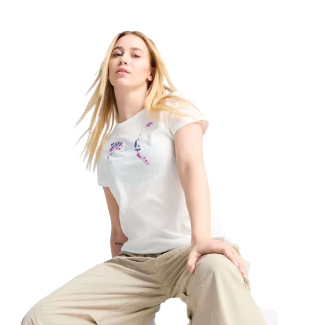 Puma GRAPHICS Floral Cat Logo Tee Women -White
