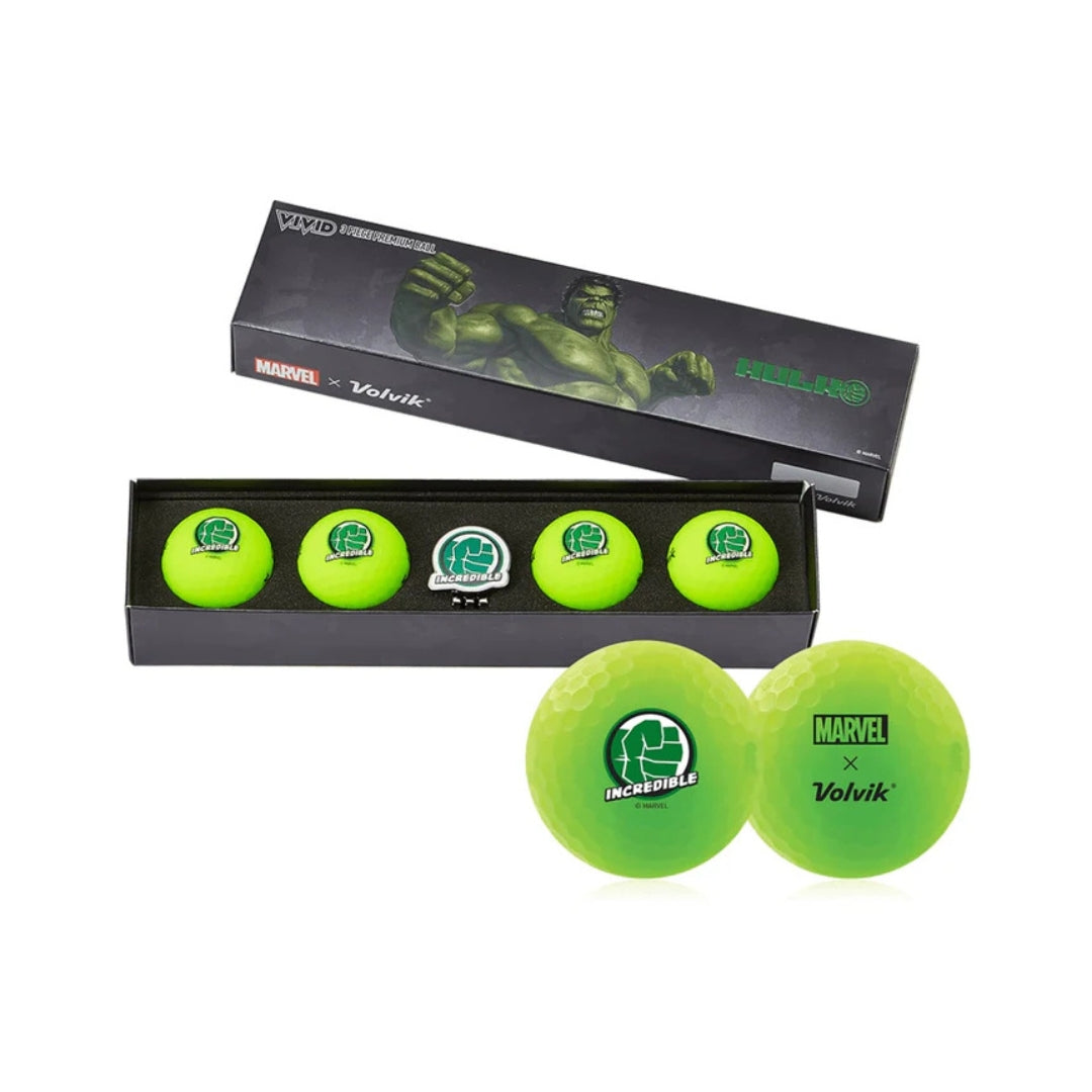 Volvik Vivid Unisex Marvel Hulk Yellow Golf Ball Gift Set Green