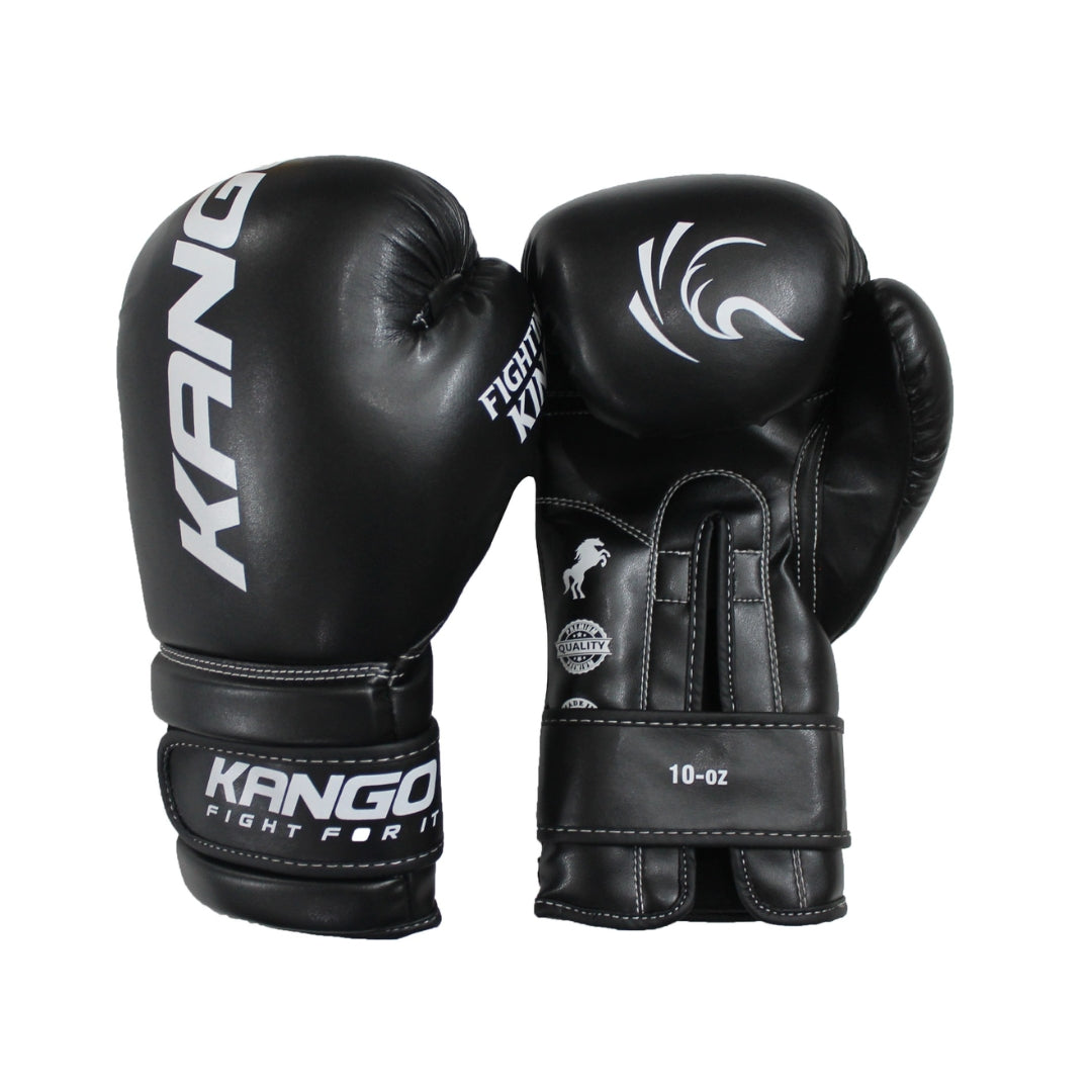 Kango Boxing Gloves - Full Black PU, Injection Molded