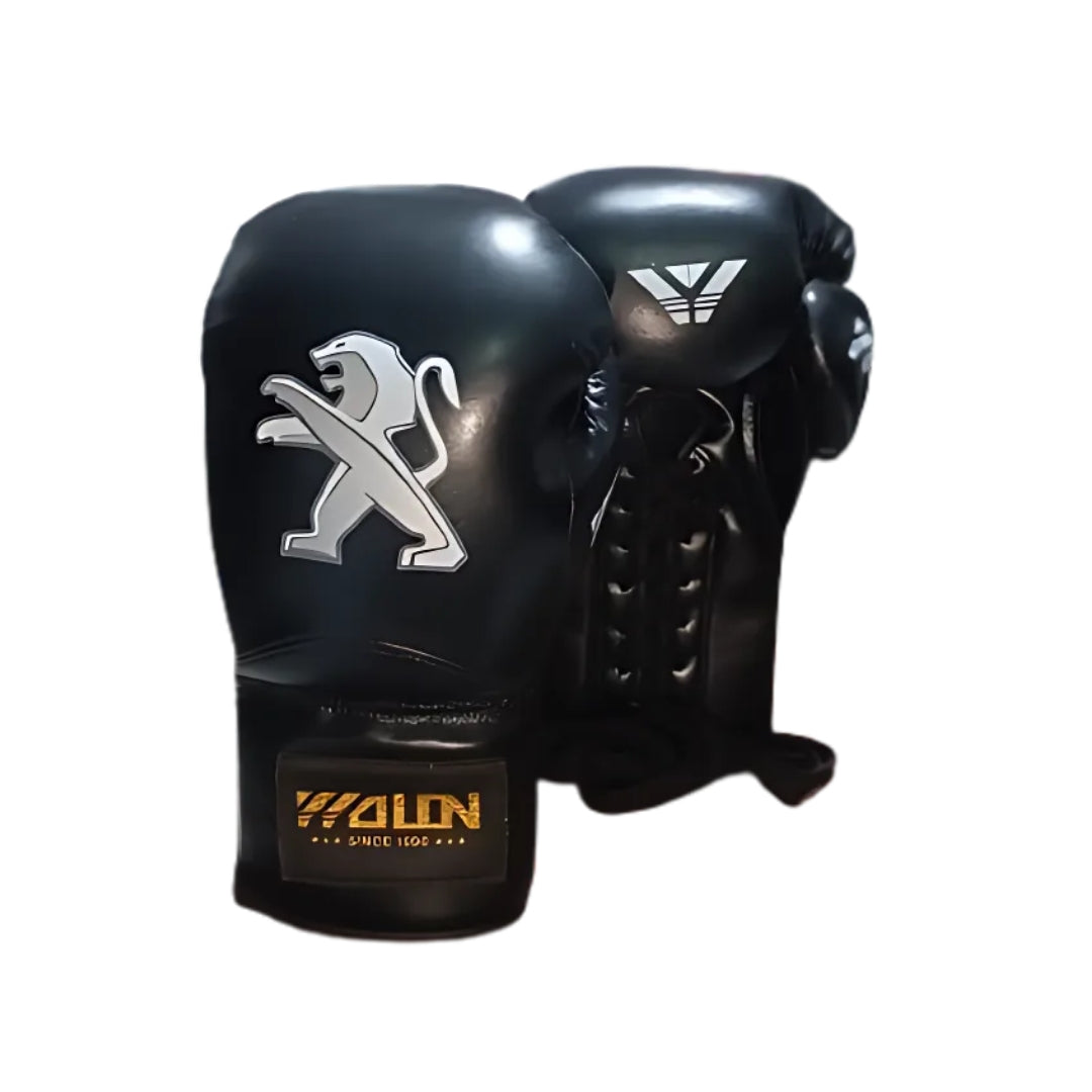 Wolon Laced Leather Unisex Boxing Gloves Black