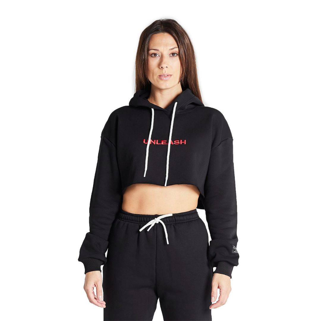 Unleash Scorpio Fleece Oversized Crop Hoodie - Black