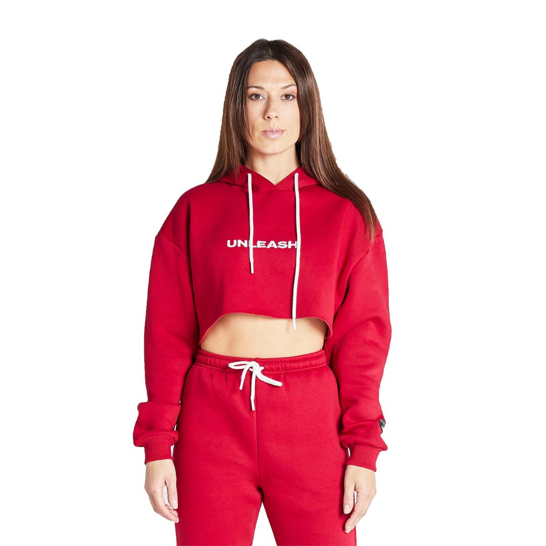 Unleash Women Scorpio Fleece Oversized Crop Hoodie - Burgundy