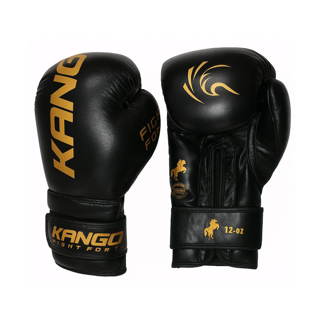 Kango Buffalo Leather Boxing Gloves - Black