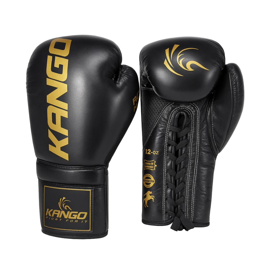 Kango BG-650 Leather Boxing Gloves - Black - Lace-Up Fit