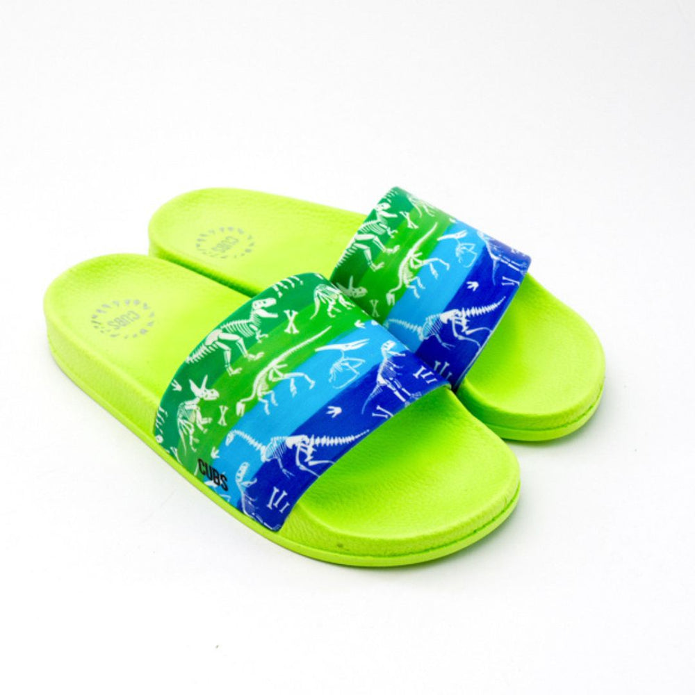 CUBS Neon Green T-Rex Slides