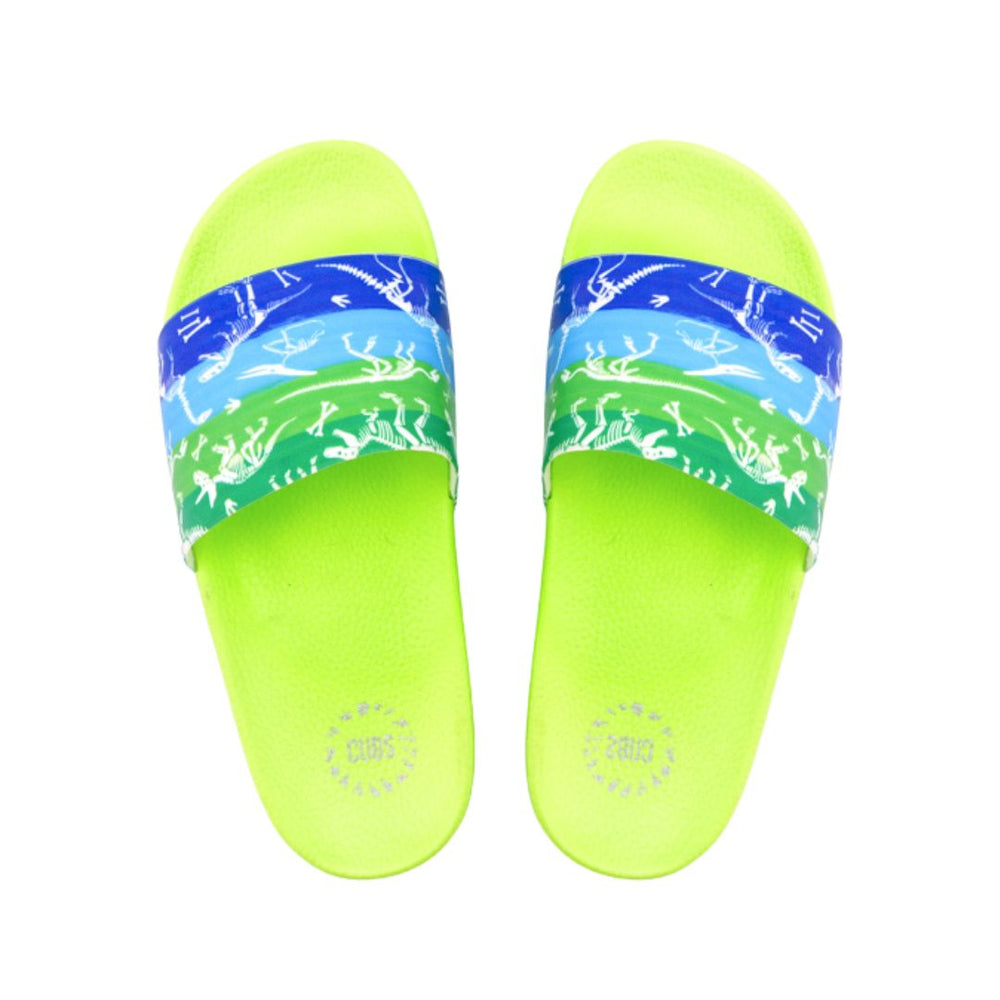 CUBS Neon Green T-Rex Slides